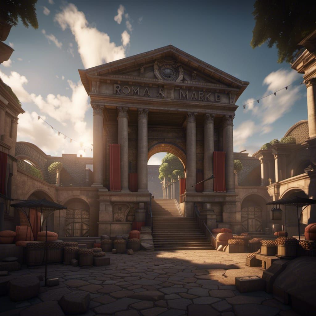 Grand entrance to a Roman market with clean technologies classic ...