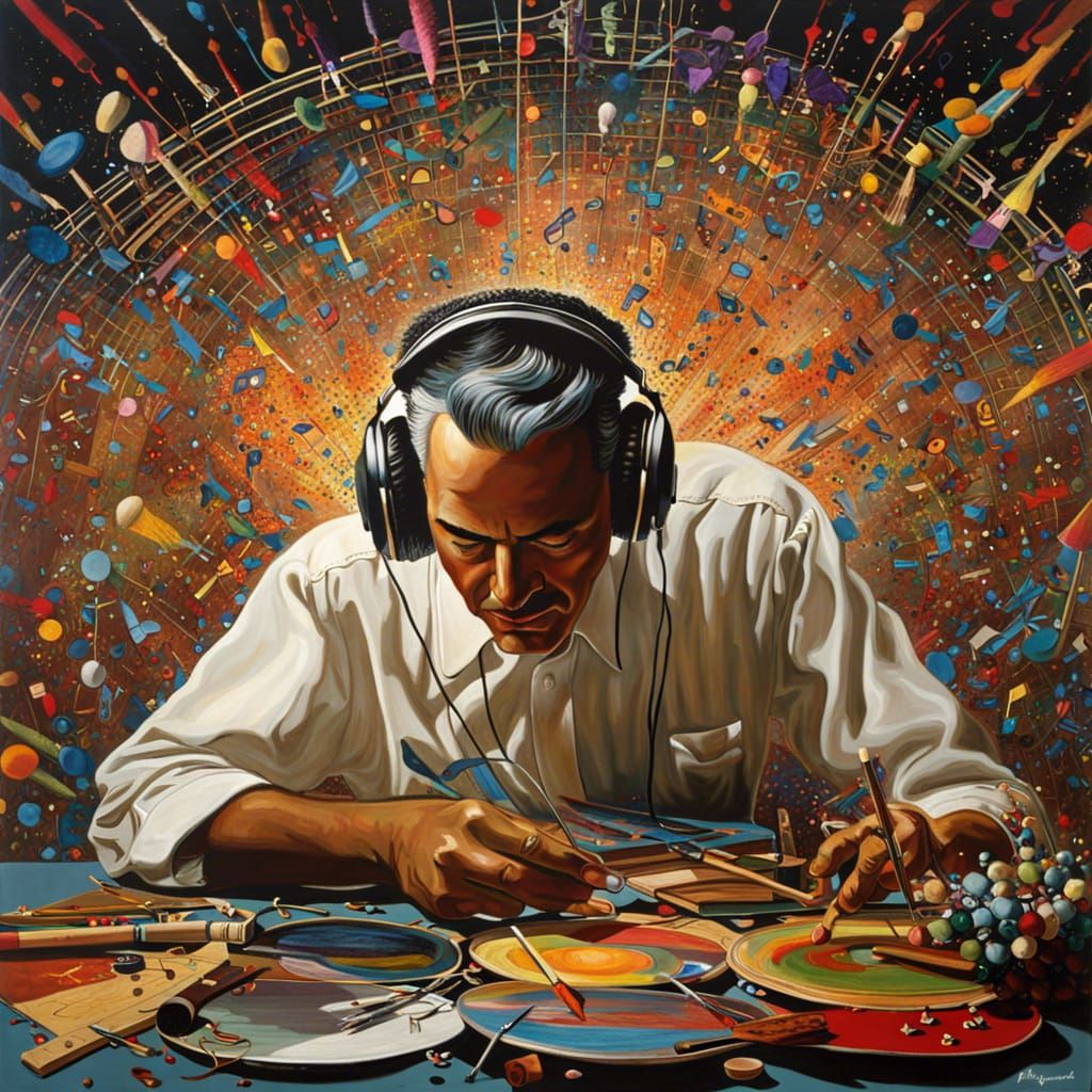 Painter enjoy music by mixing paint - AI Generated Artwork - NightCafe ...