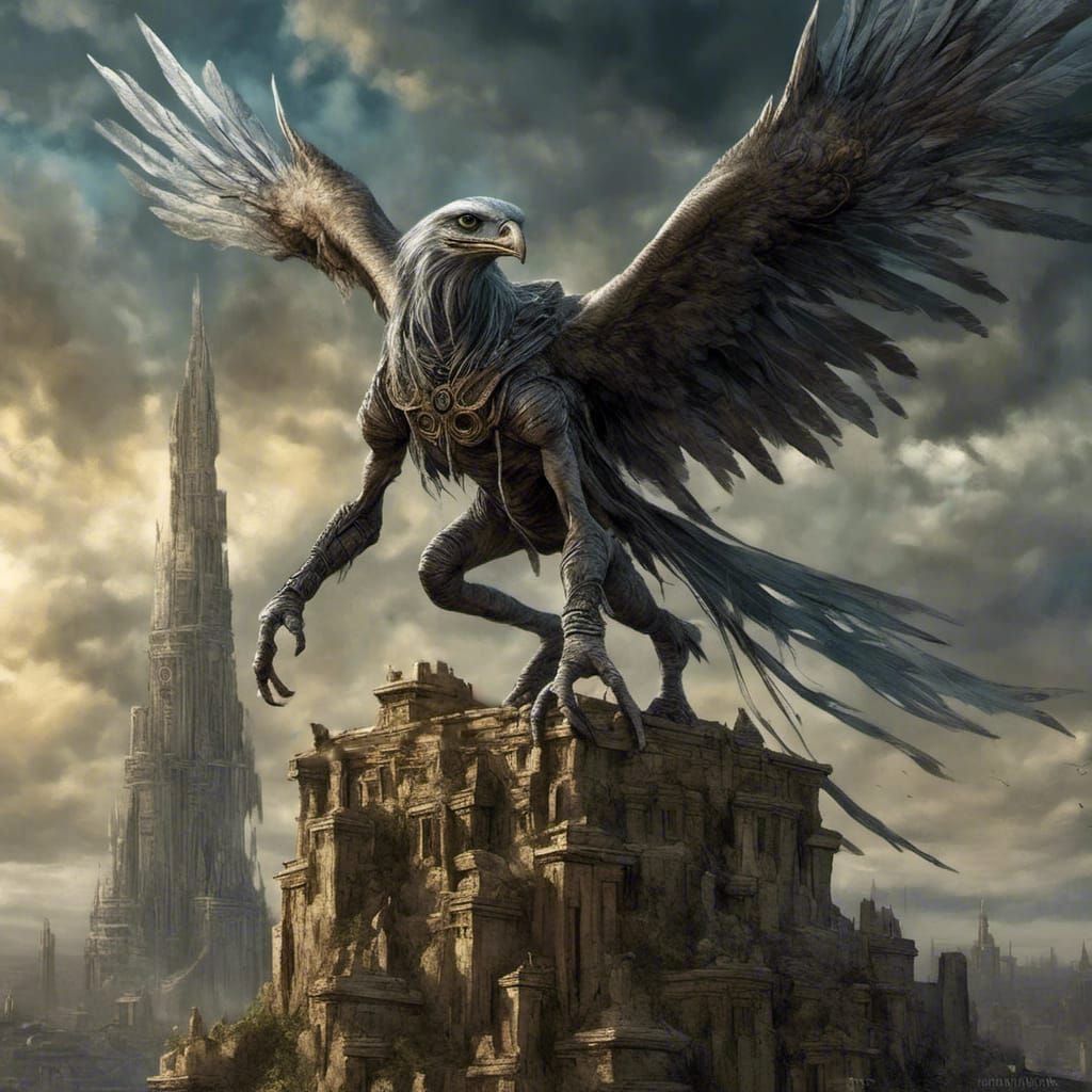 Prehistoric Eagle Perched Atop an Ancient Fortress - AI Generated ...