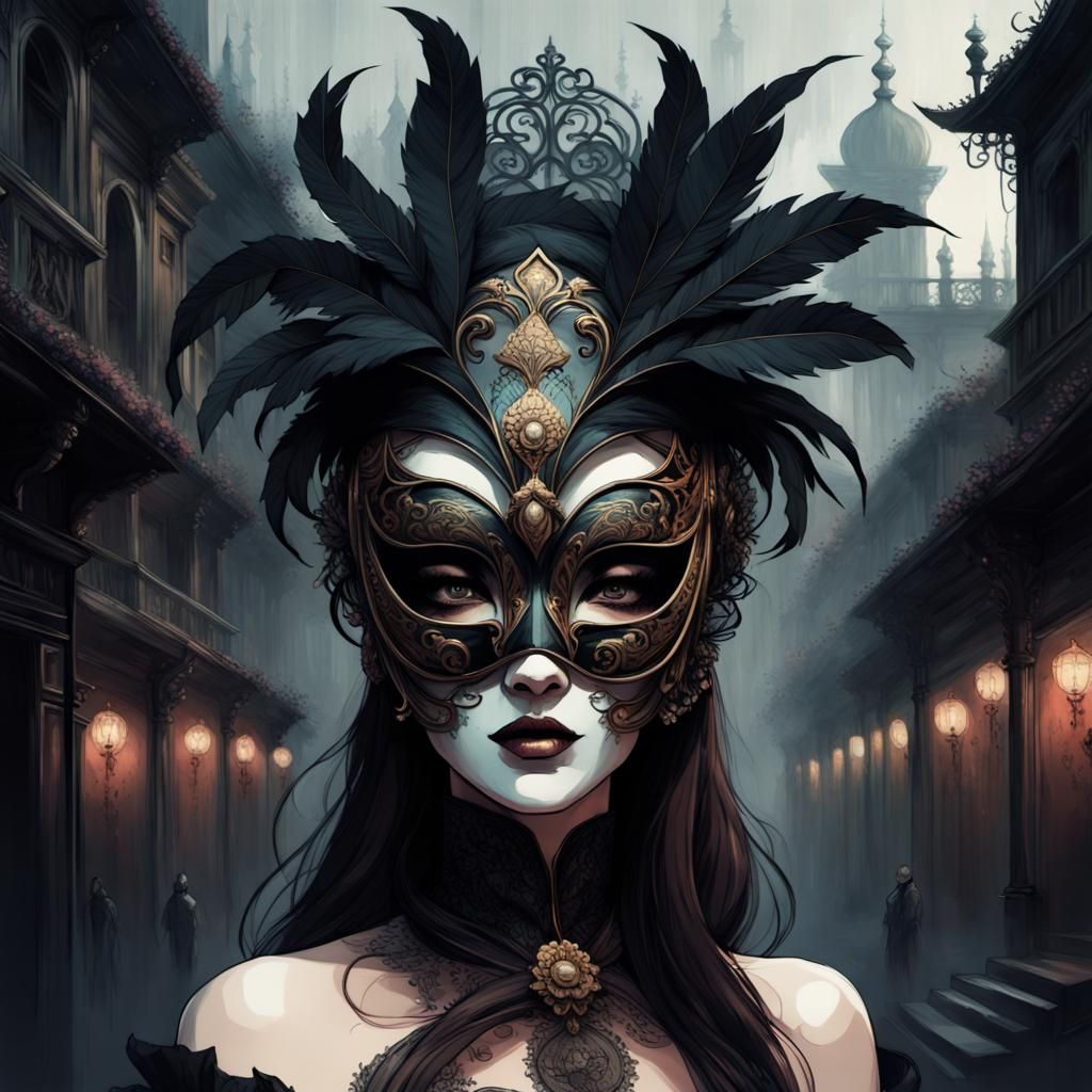 Venitian lady wearing a traditional venitian mask, at a renaissance ...