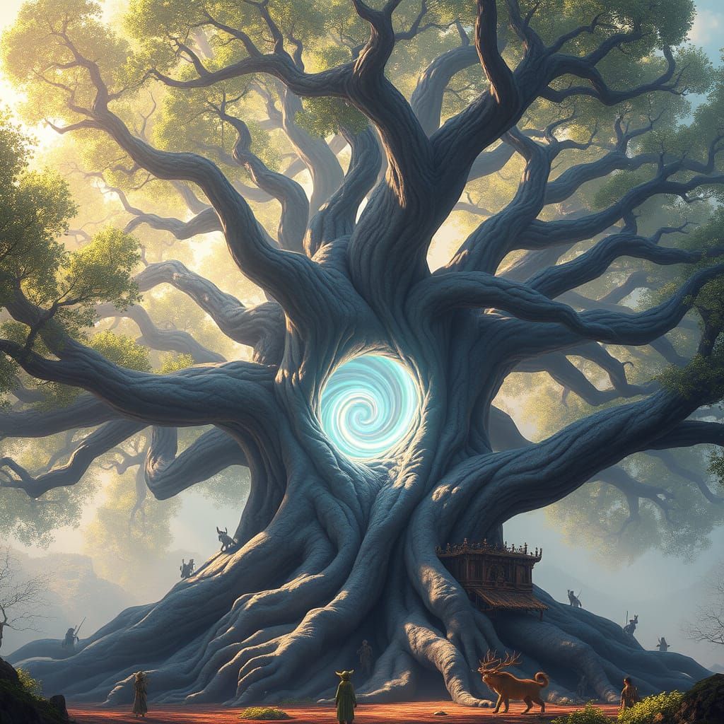 Ancient Tree of Wonder in Ethereal Dawn - AI Art