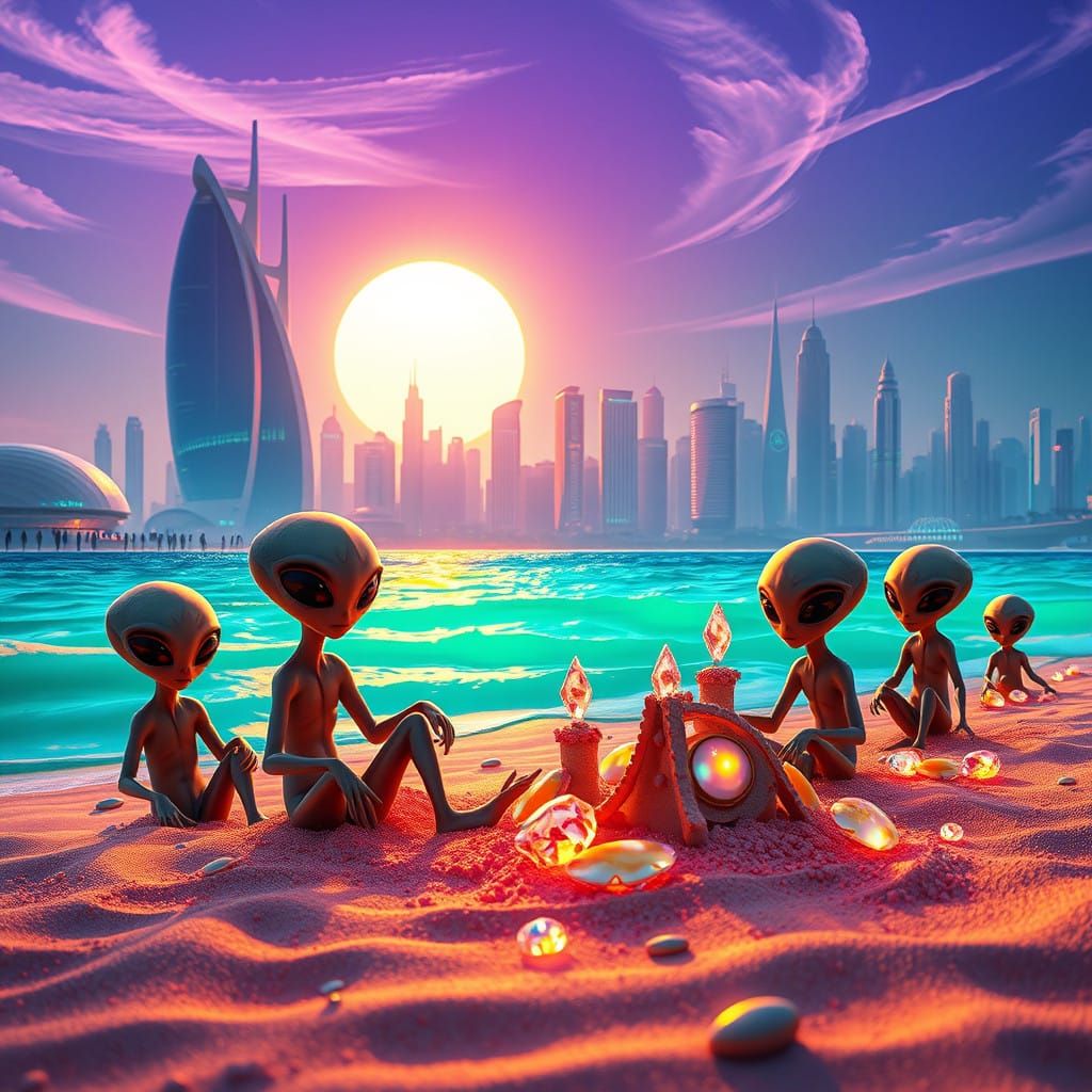 alien holiday - Ethereal Alien Paradise in Vibrant, Iridesce...