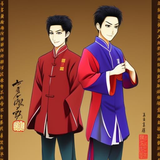 handsome Chinese gay couple with traditional Chinese clothes - AI ...