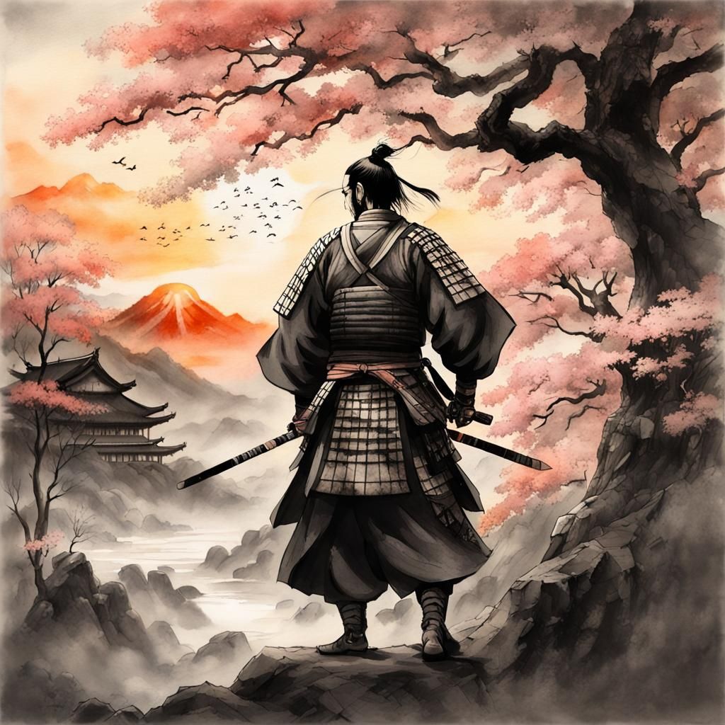 Ink Wash Samurai Warrior - AI Generated Artwork - NightCafe Creator