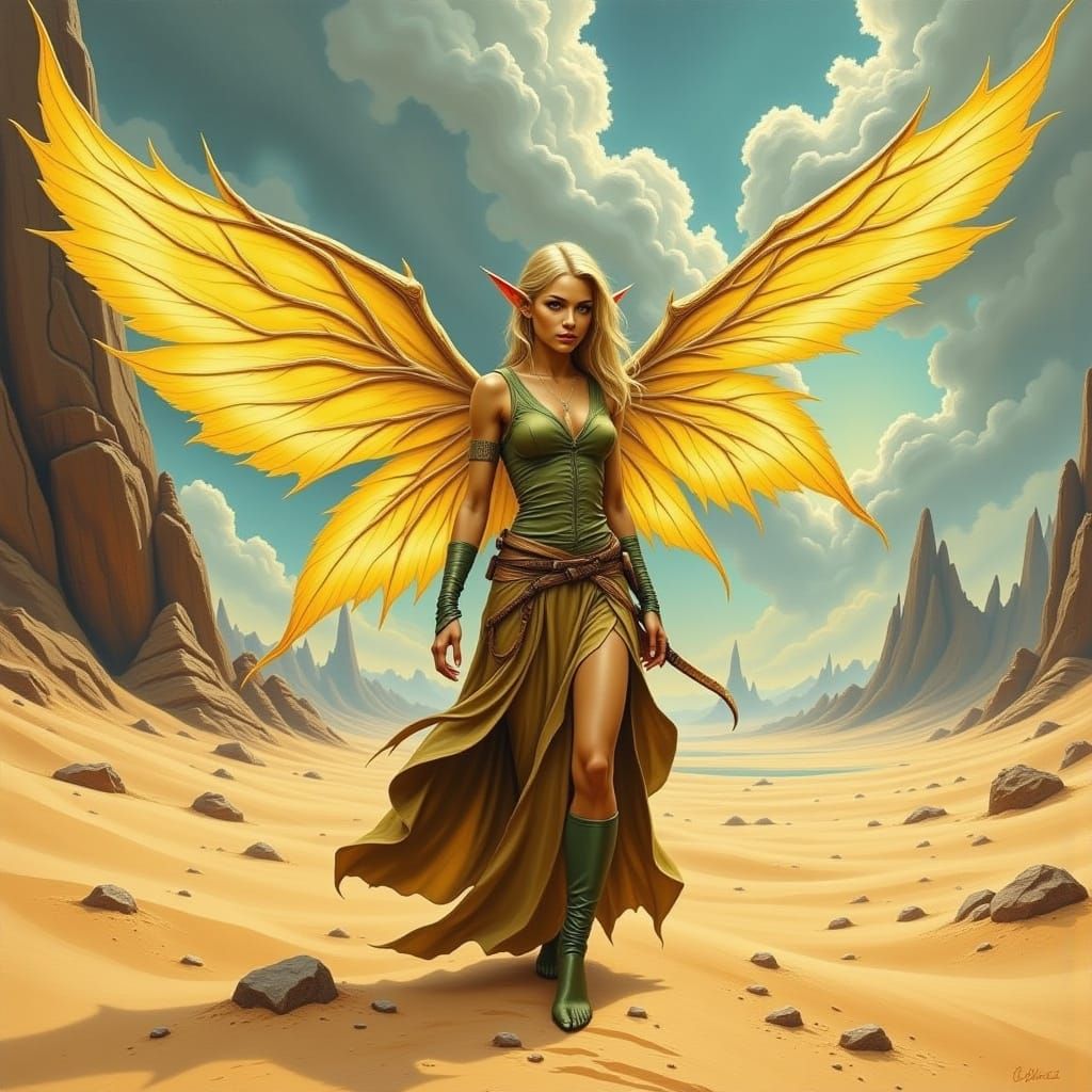 Ethereal Desert Elf with Majestic Wings - AI Art