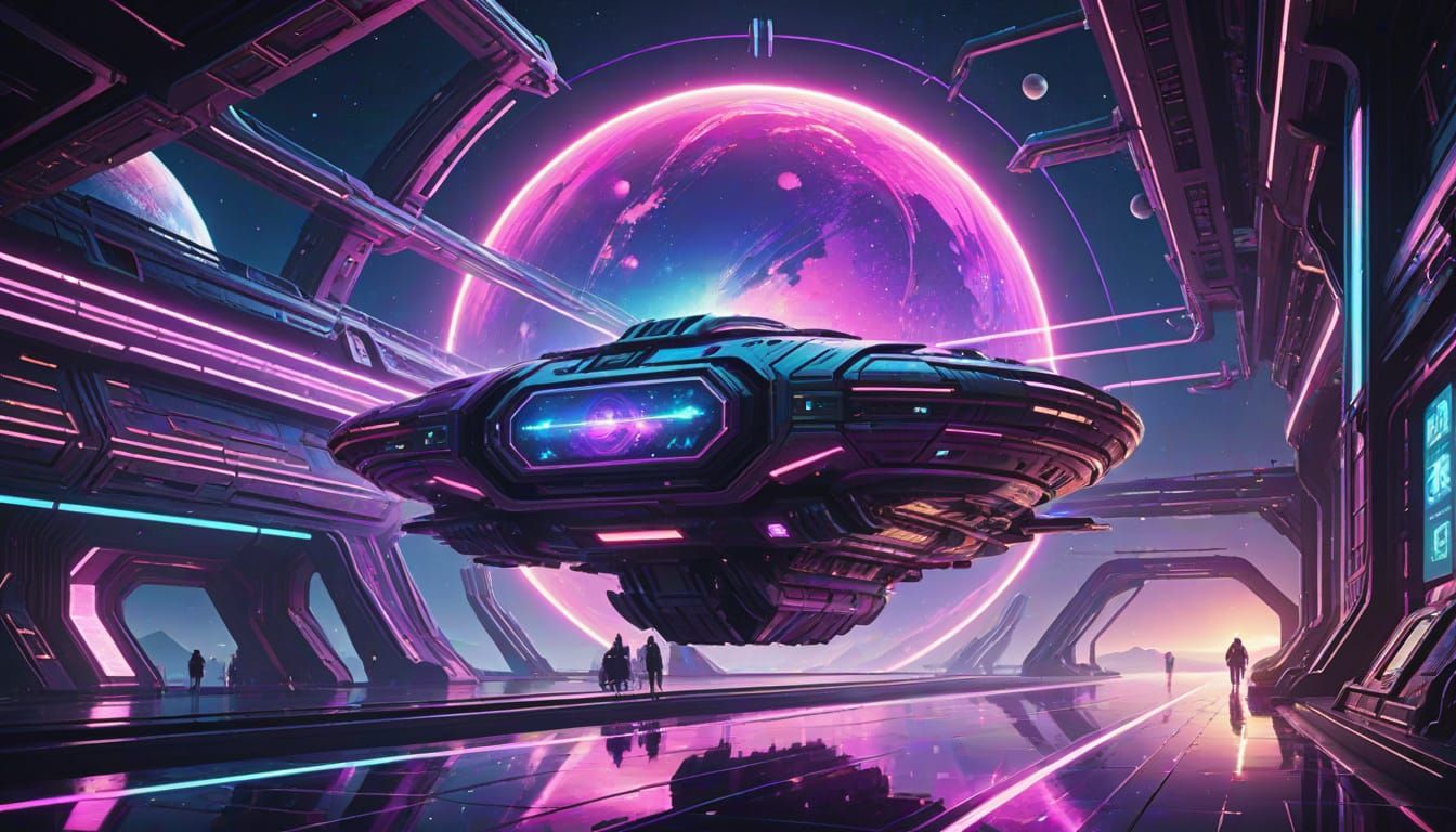 Space Ship - Ethereal Phoenician Spaceship Cruises Through a...