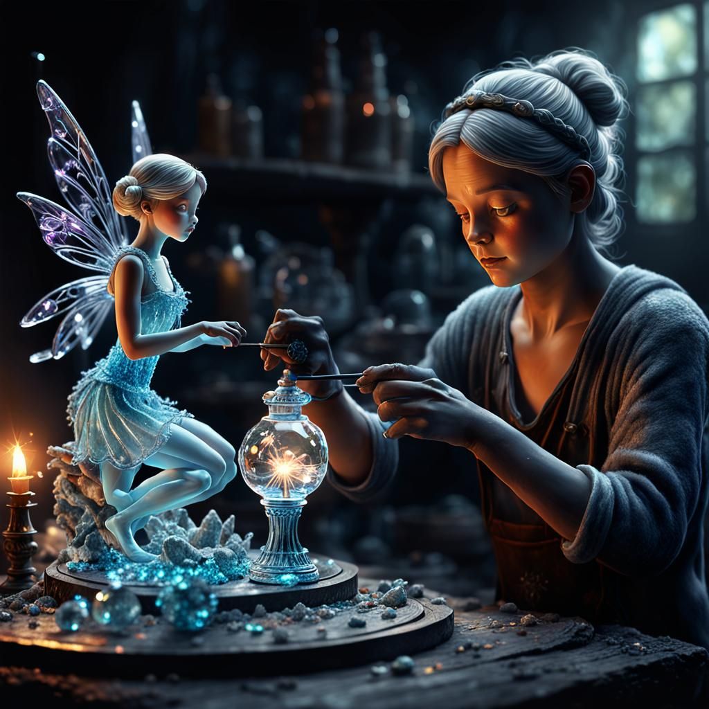Glass Blower Creates Crystal Fairy Figurine - AI Art