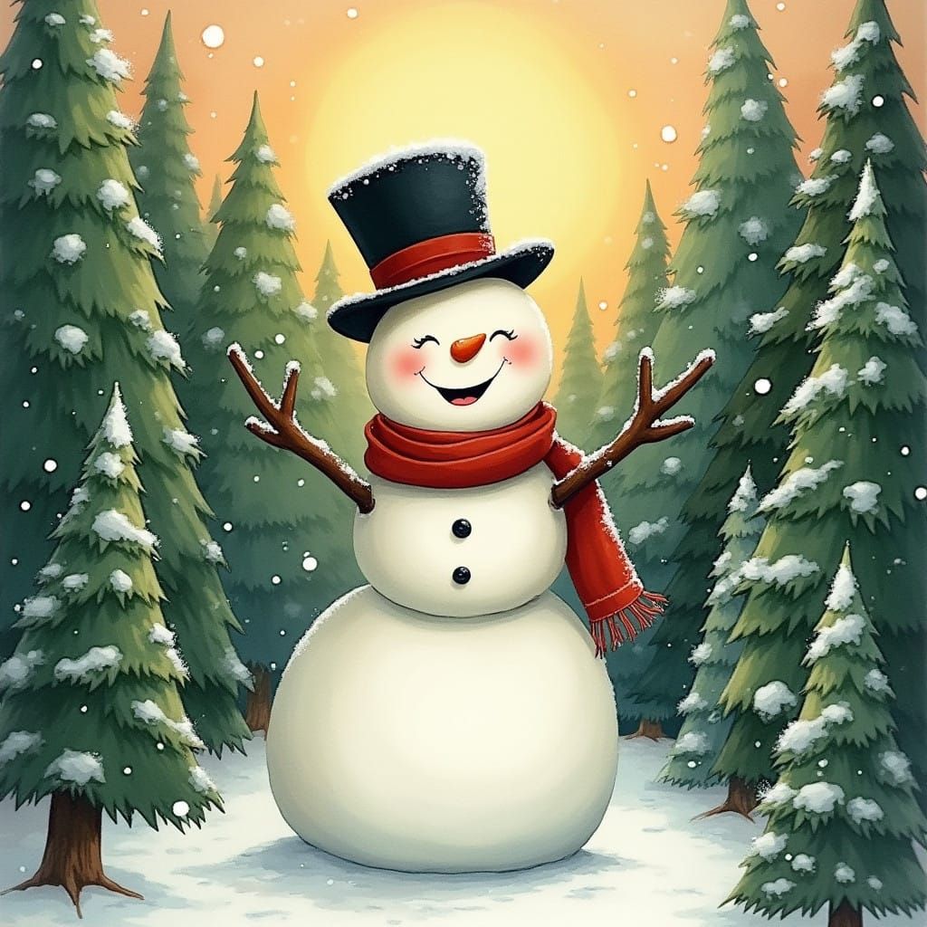 Snowman Sings in Enchanted Christmas Forest - AI Art