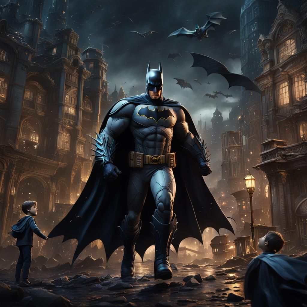 Batman helping children. - AI Generated Artwork - NightCafe Creator