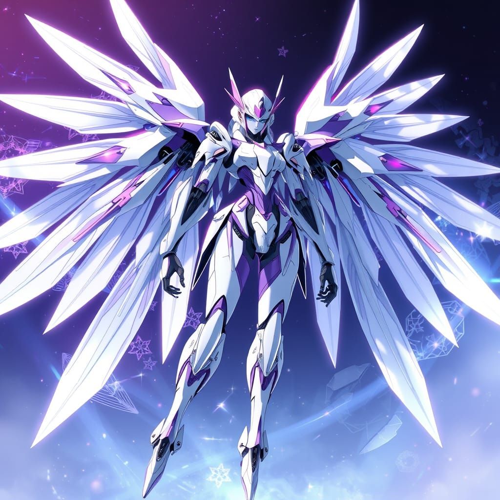 Ethereal Female Mecha Robot with Majestic Wings in... - AI Art