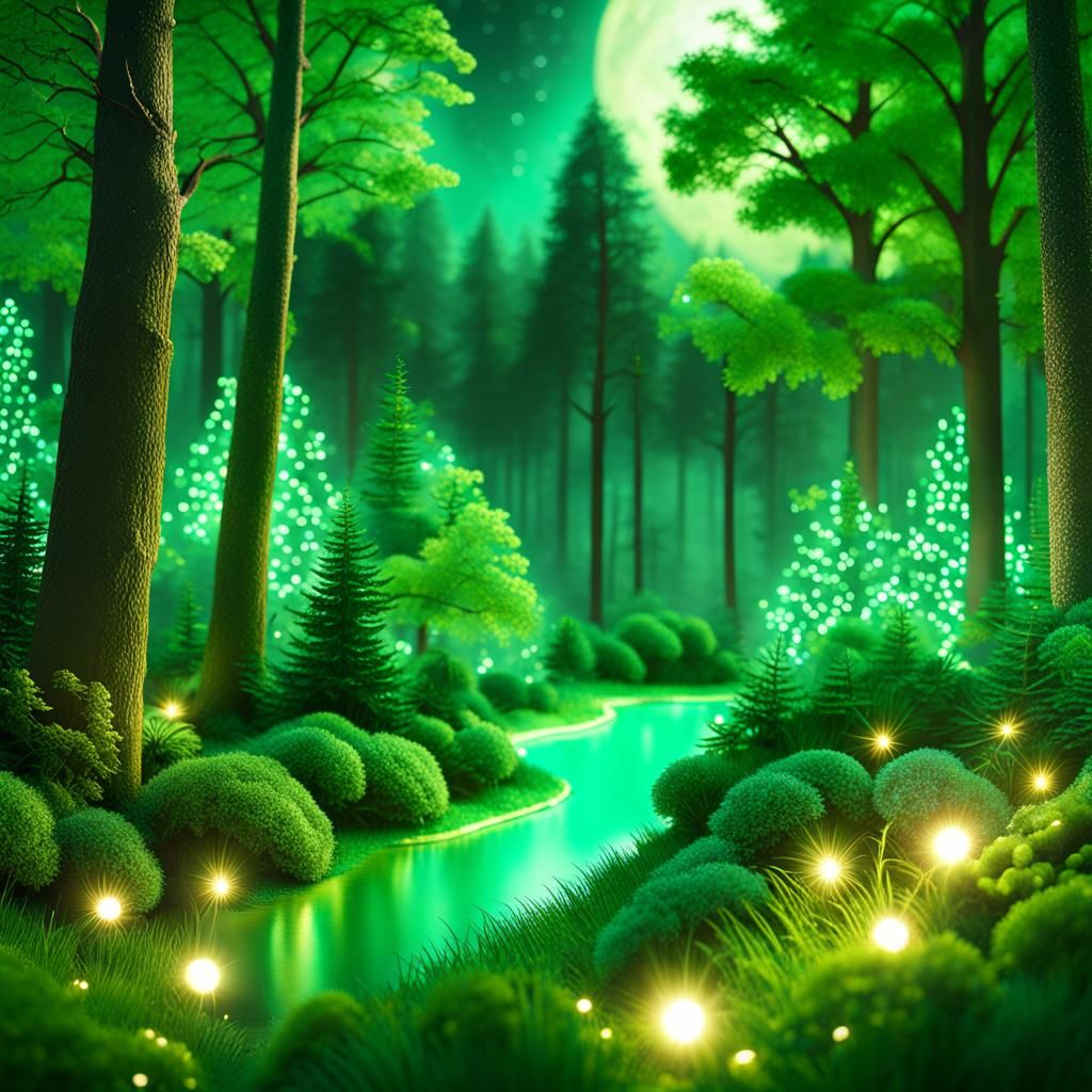 Forest and fireflies. - AI Generated Artwork - NightCafe Creator