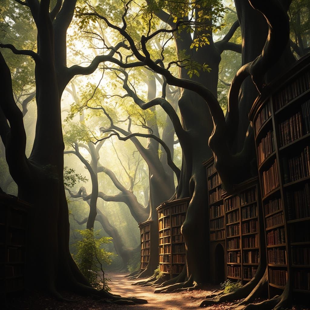 Enchanted Forest Library in Cinematic Style - AI Art