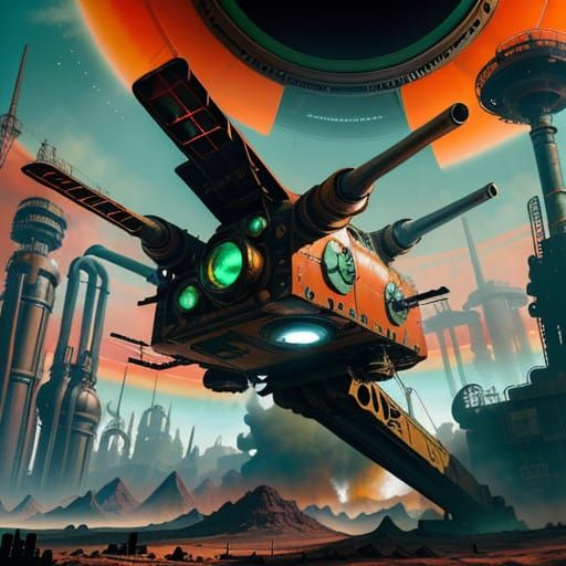 Dieselpunk Mars Crash Site in Vibrant Retrofuturis... - AI Art