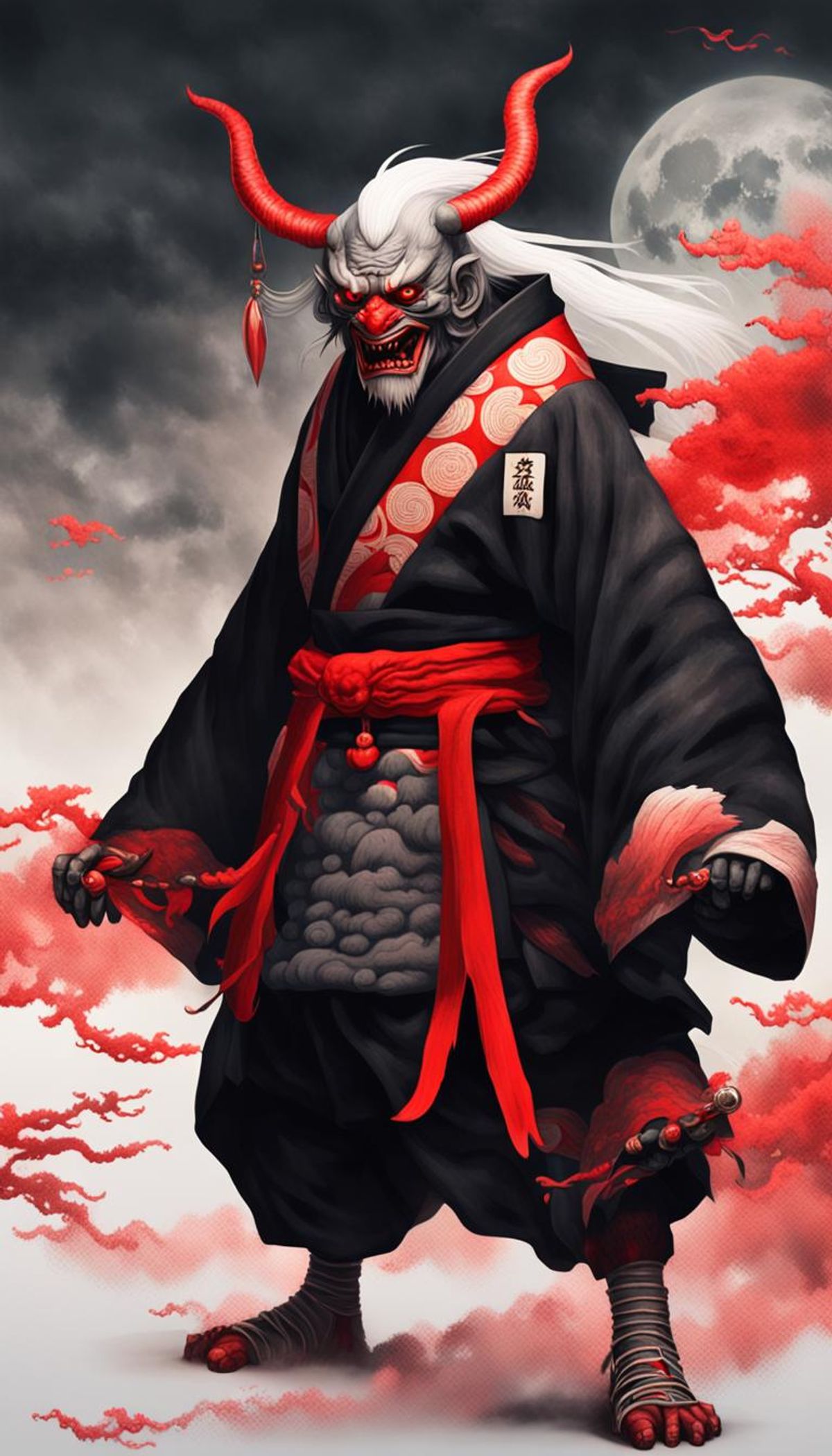 An ultra-realistic photo of a menacing Tengu, human-like, with a vivid ...