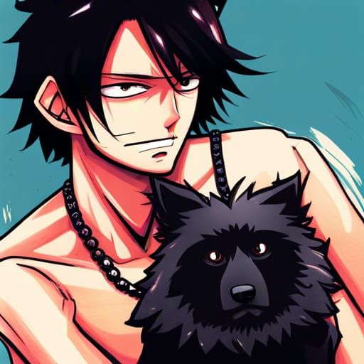 Ace from One Piece with a black dog - AI Generated Artwork - NightCafe ...