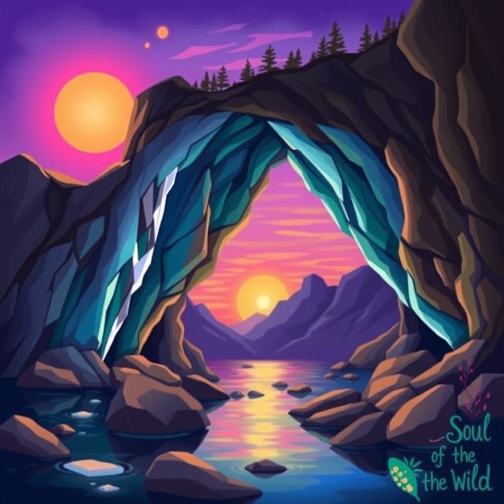 Crystal Caverns at Sunset in Vibrant Colors - AI Art