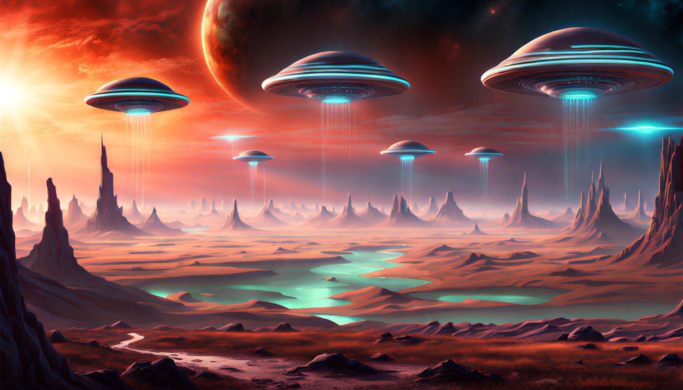 alien atmosphere, futuristic, dystopian, glowing landscape, cosmic ...