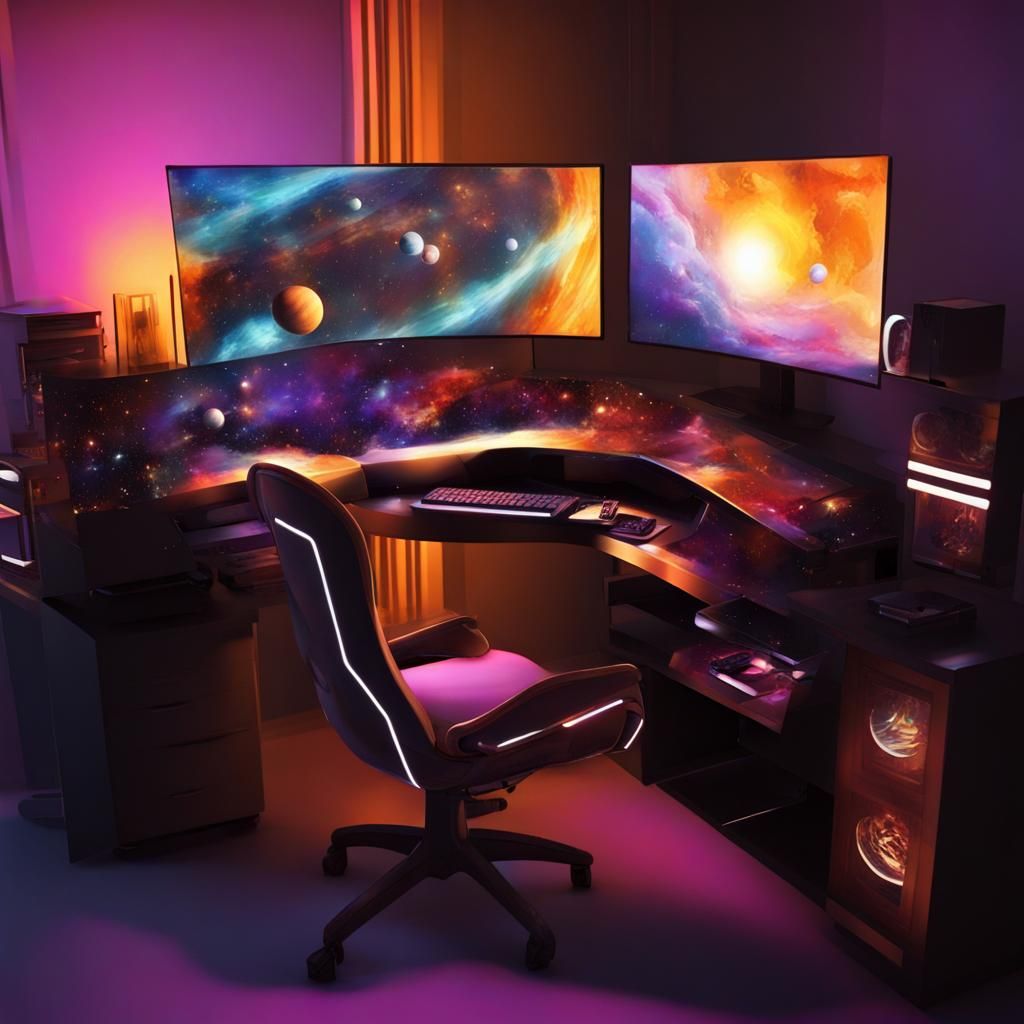 Futuristic pc setup outer space - AI Generated Artwork - NightCafe Creator