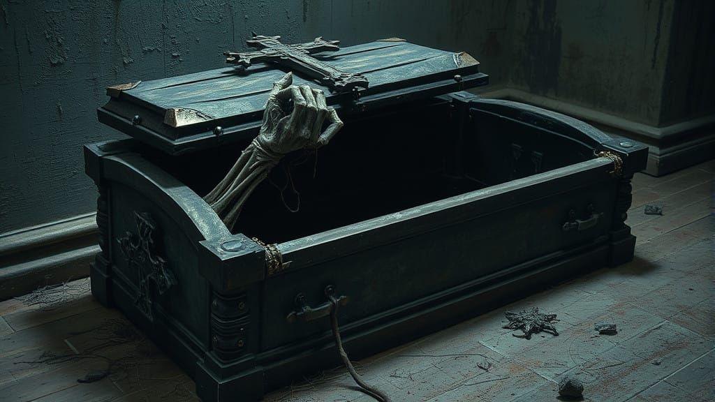 Gothic Coffin Beckons from Dark Abyss - AI Art