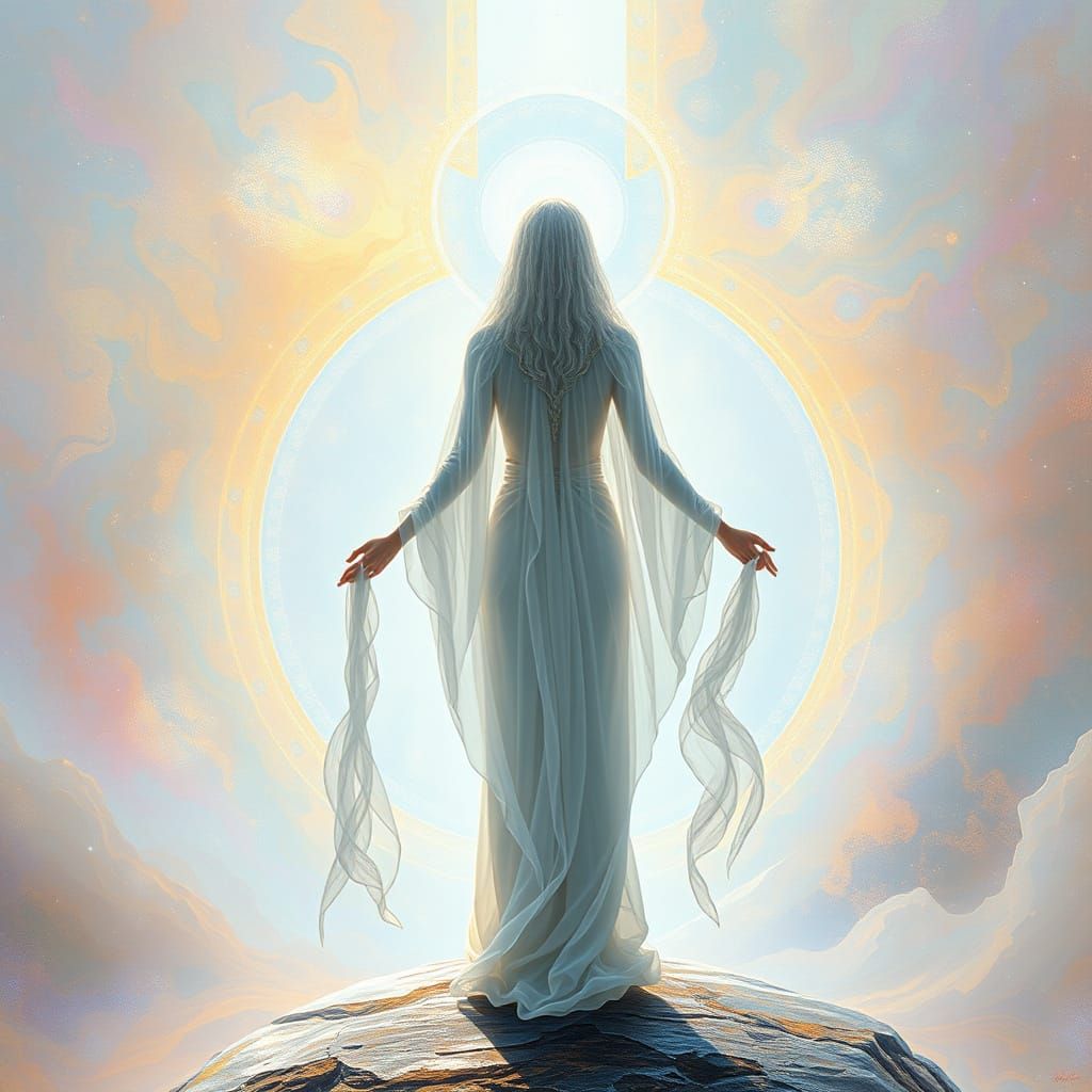 Ethereal White Solar Being Illuminates Galactic Po... - AI Art