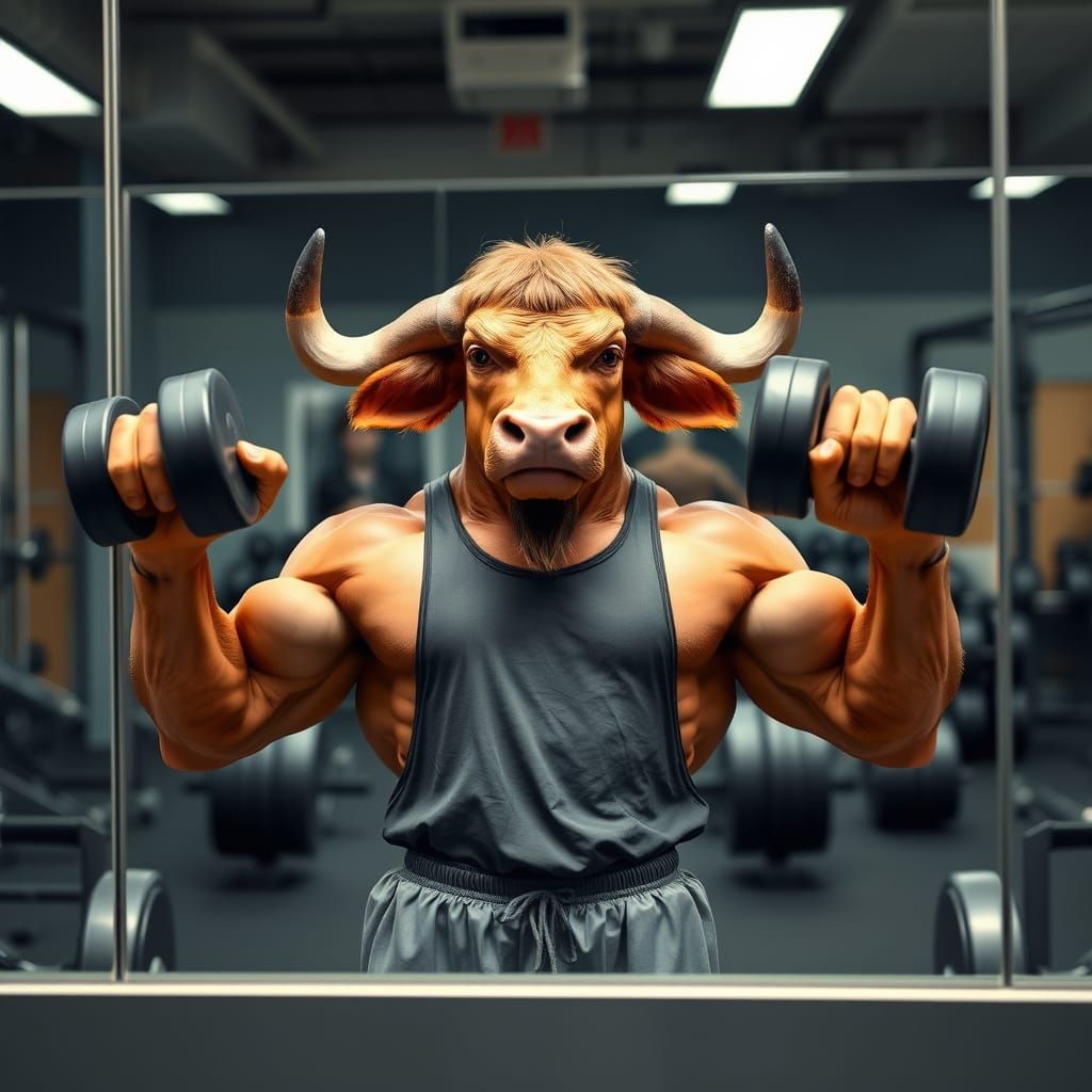 Bull in the gym - Chiseled Bull Flexes in the Gym