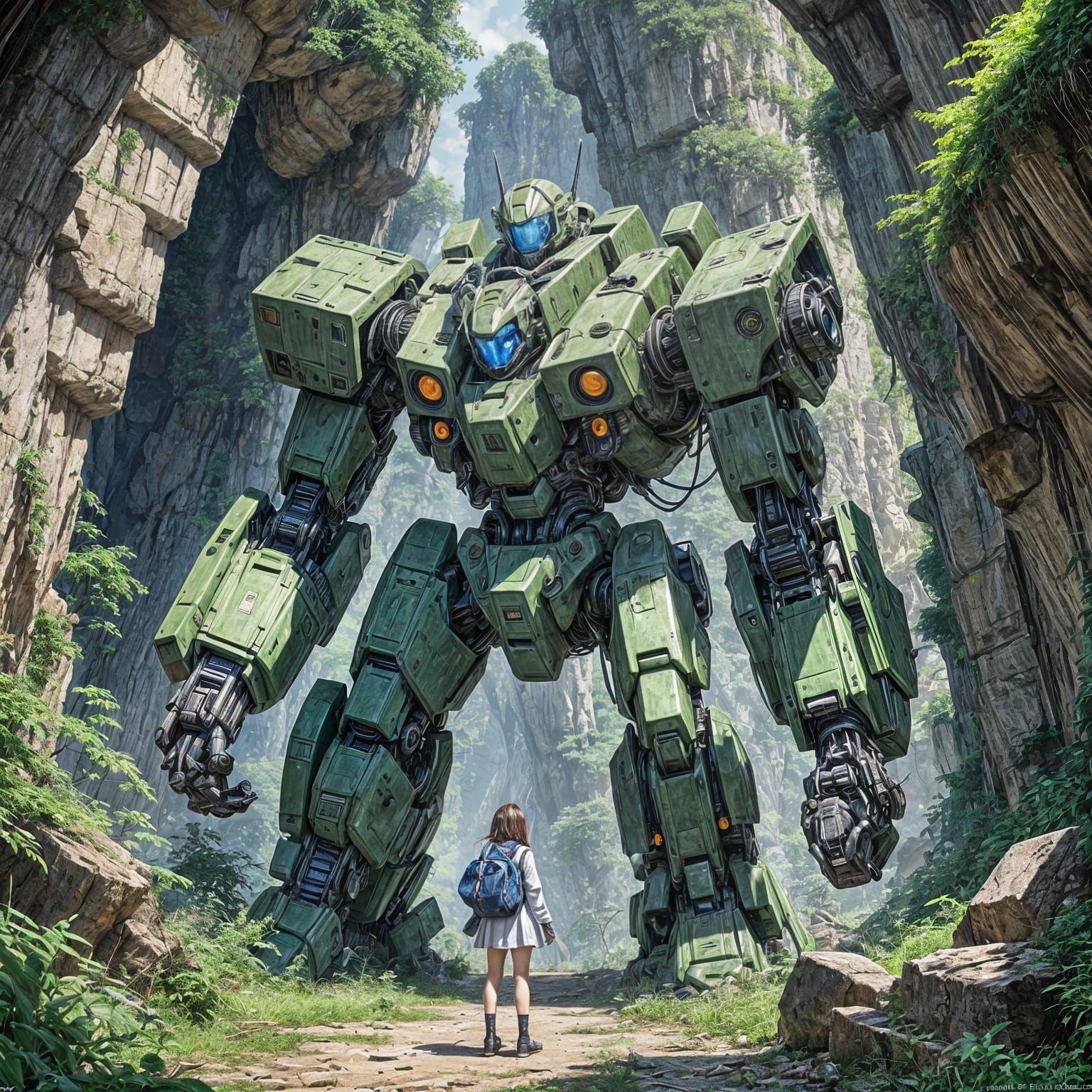 Lost girl meets abandoned Mecha - AI Generated Artwork - NightCafe Creator