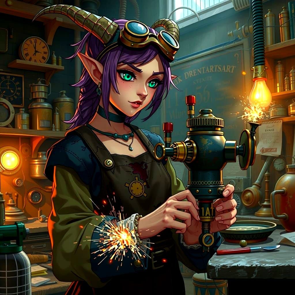 Tiefling Tink-Tonkerer - Steam Punk Tiefling Inventor in Vib...