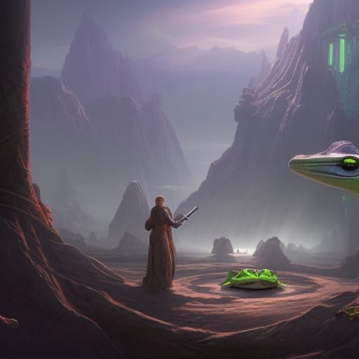A Jedi, Frog And Lizard Creature - AI Generated Artwork - NightCafe Creator
