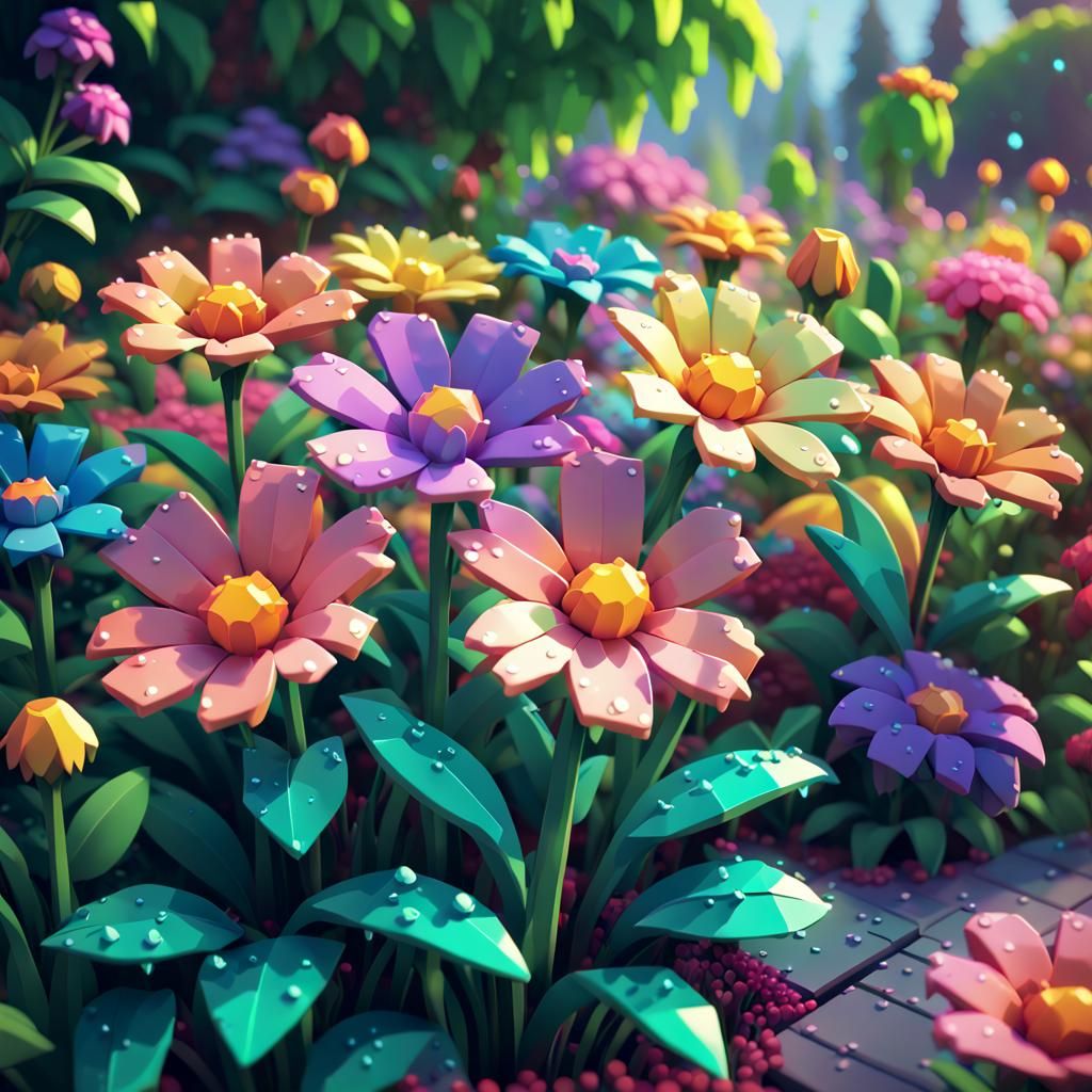8 bit flower patch - Vibrant 8-Bit Blooms in a Surreal Garde...