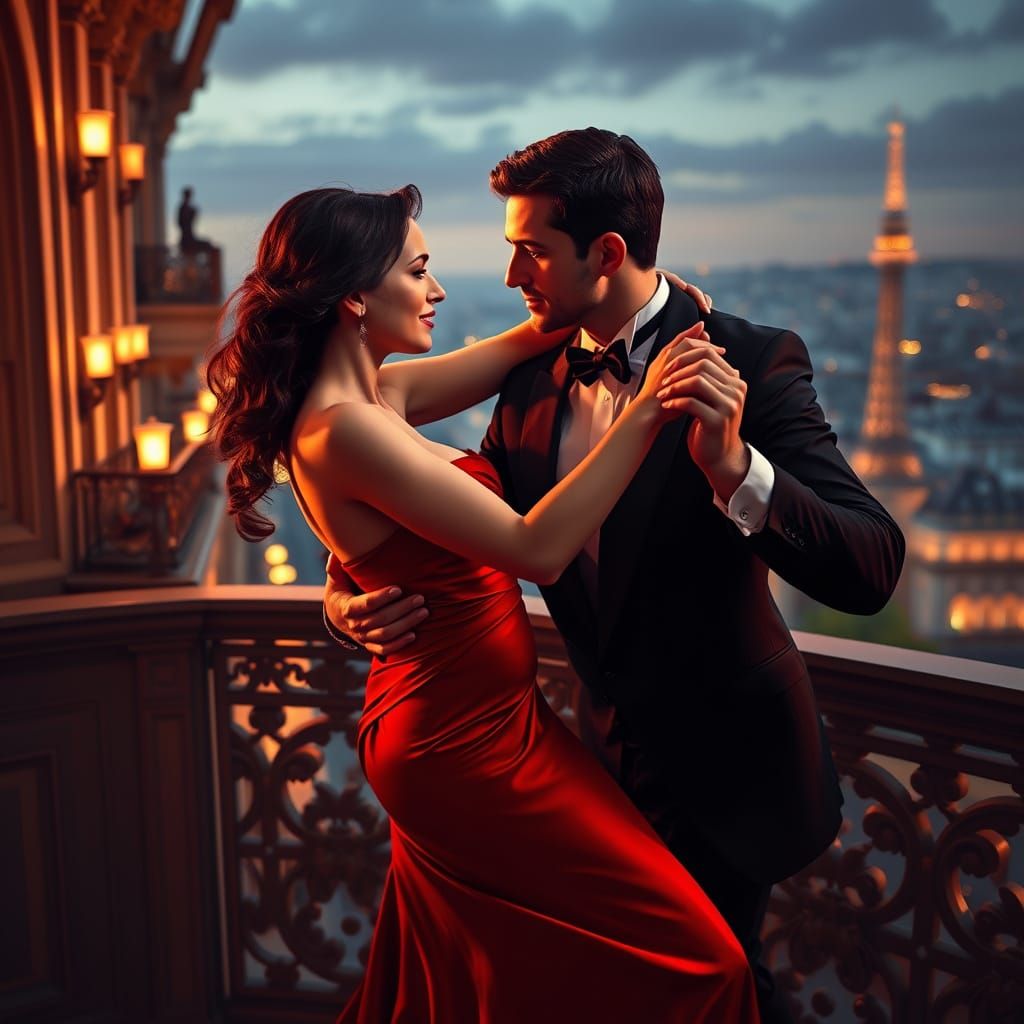 Elegant Tango Couple Under Paris City Lights - AI Art