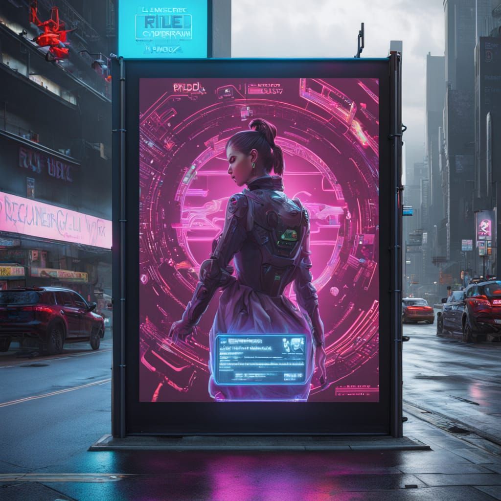 Neon Cyberpunk Billboard in a Futuristic Cityscape - AI Art