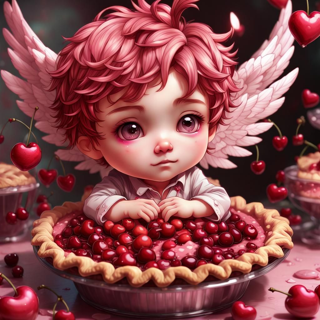 male Cute adorable chibified Pink and Red cupid, shiny detailed sharp ...