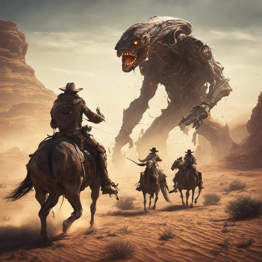 Cowboys v alien - AI Generated Artwork - NightCafe Creator
