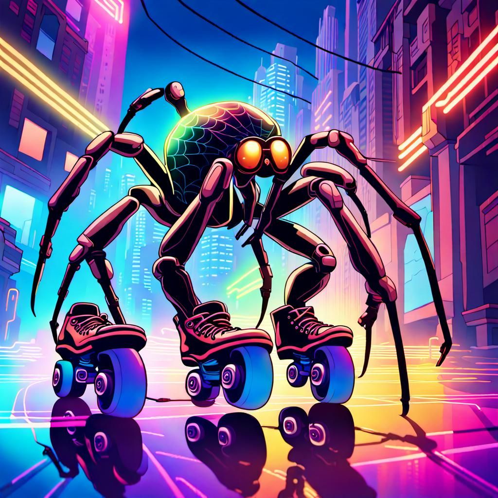 Roller Skating Spider - Cyberpunk Spider Rolls on Neon City ...