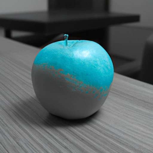 Cyan apple on table - AI Generated Artwork - NightCafe Creator