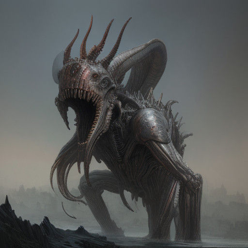 Cyberpunk Xenomorph in Dreamlike Landscape, Mergin... - AI Art