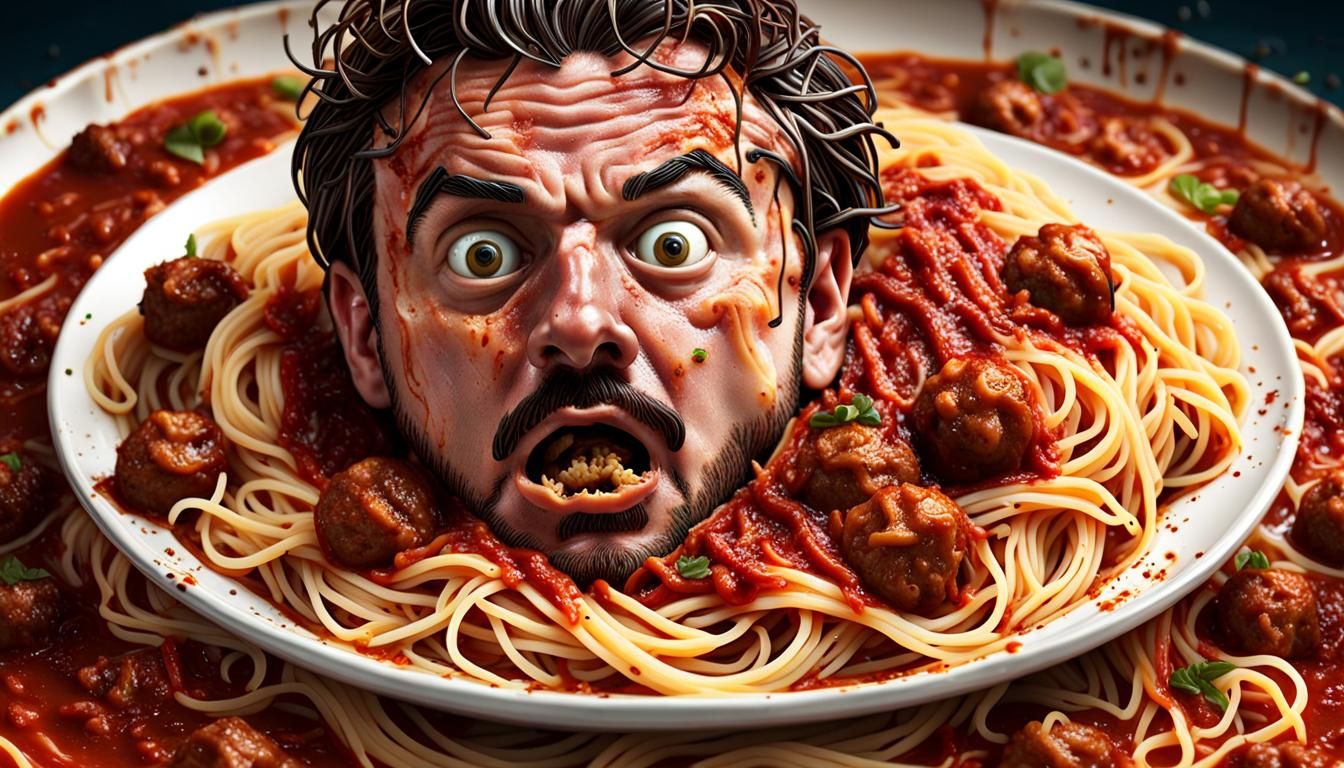 the Bolognese nightmare, man with love and hatred of pasta - AI ...