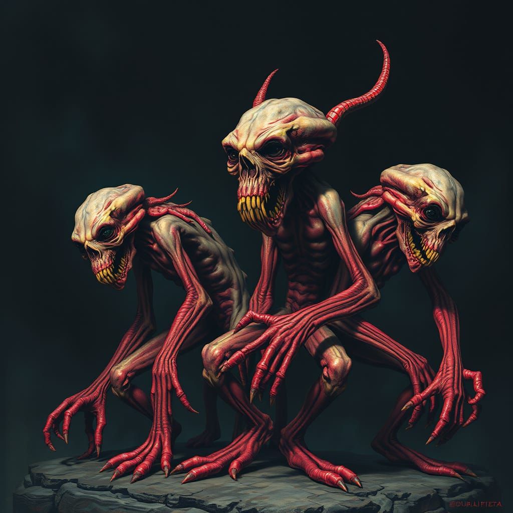 Bizarre monstrous people with strange horrific features. horror Gustave ...