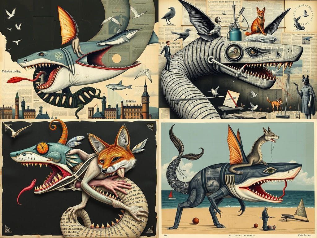 Eccentric Hybrid Creature Emerge from Newspaper Ch... - AI Art