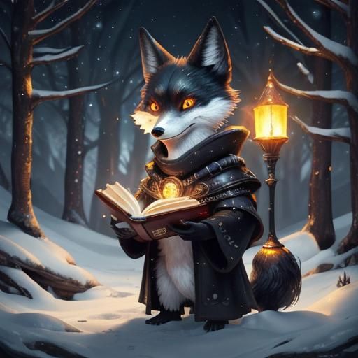 Anthropomorphic humanoid, undead, cute, emotional, black-fox with ...