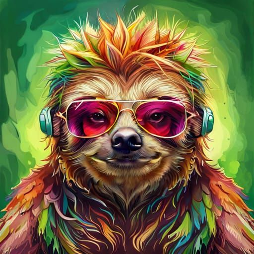 portrait of an adorable punk sloth, wearing sunglasses, detailed fur ...