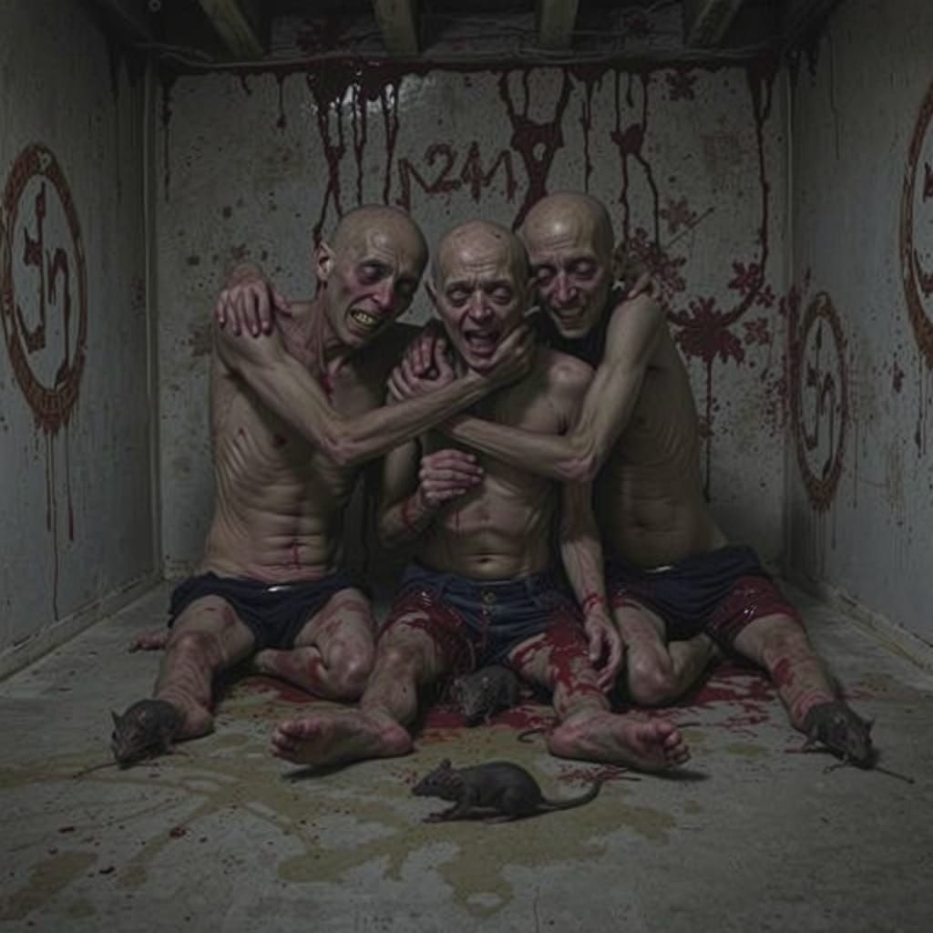 Gaunt Figures in Desperate Embrace, Dying in a Blo... - AI Art