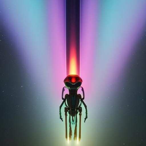portrait full body of a E.T insect looks like a fluo rainbow firefly in ...