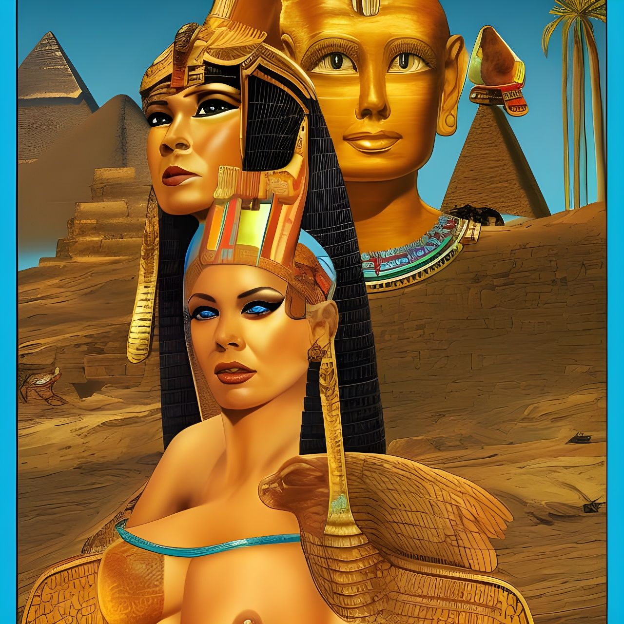 Cleopatra + sphinx + pyramids + Ramses :: big breasted :: lack of cloth :: 8k resolution concept ...