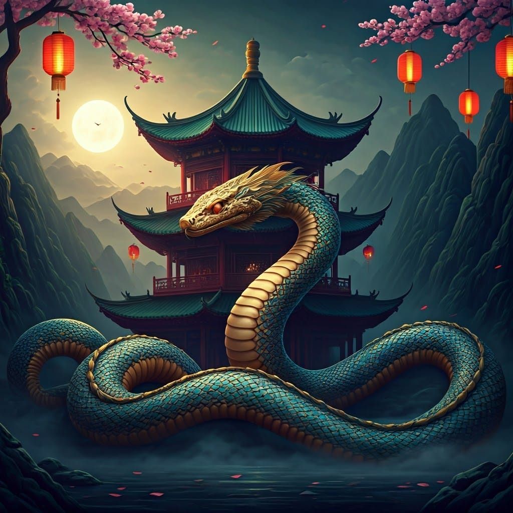 Chinese Year of the Snake. - Majestic Snake Surrounds Ancie...
