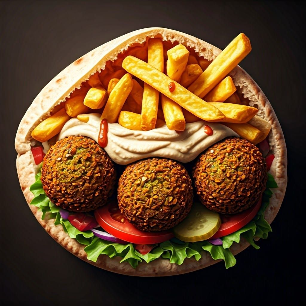 Vibrant Falafel Pita with Crispy Fries and Fresh V... - AI Art