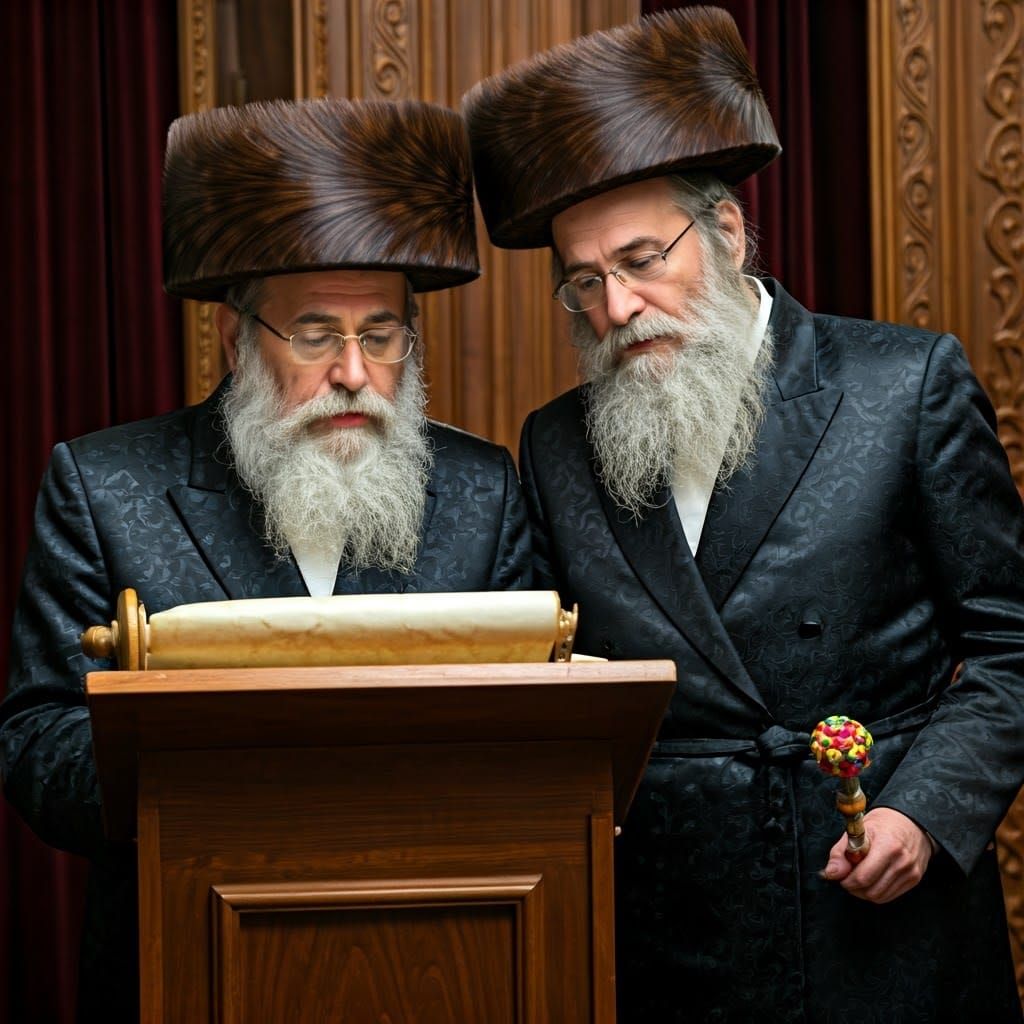 Regal Hasidic Jews Study Ancient Scroll in Opulent... - AI Art