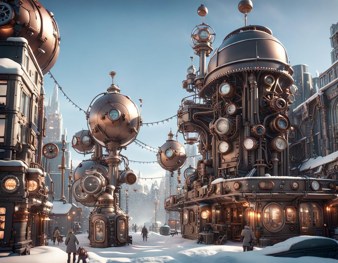 Steampunk Winter Wonderland - AI Generated Artwork - NightCafe Creator