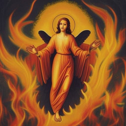 Angelic Angle of Resurrection, surrounded by fire. - AI Generated ...