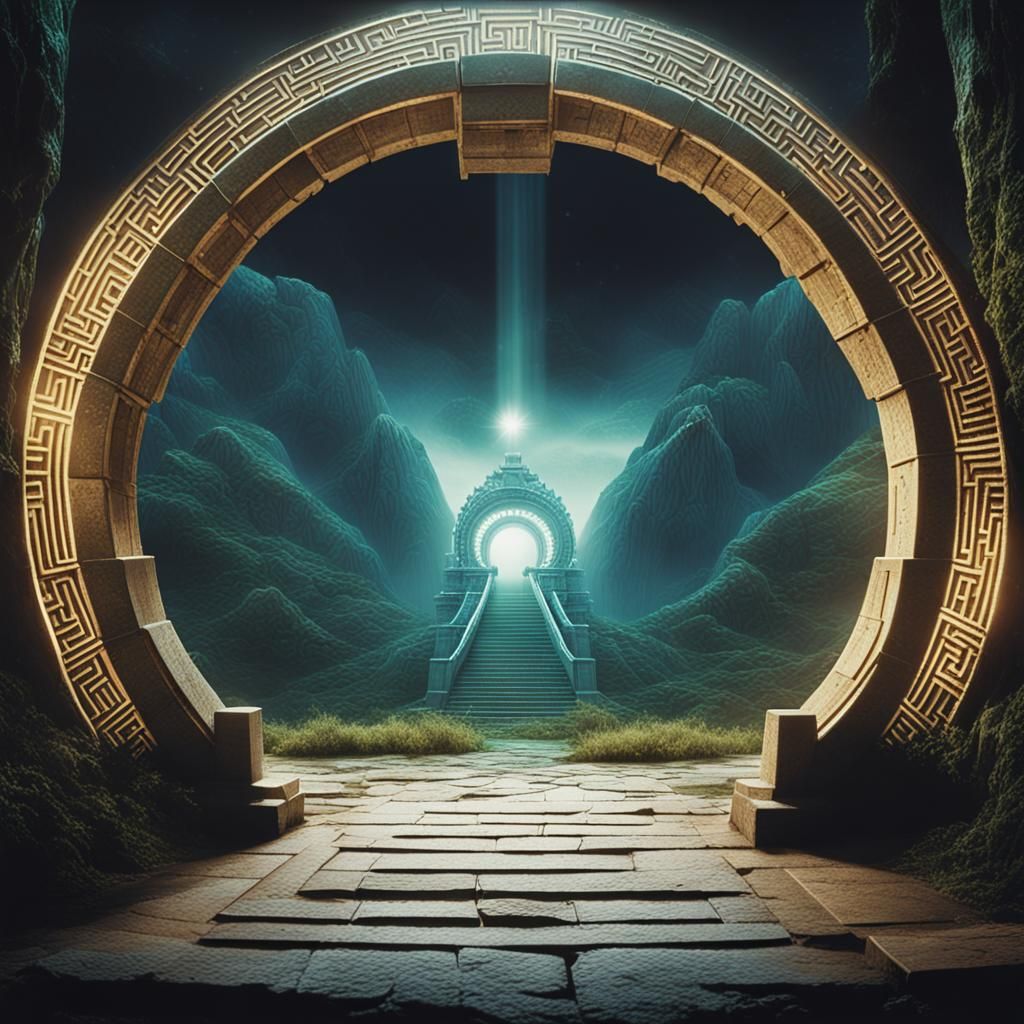 A magical Stargate opening to show the entrance to a labyrinth ...